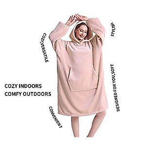 CozyLeep Wearable Blanket Hoodie - Oversized Long Snuggle Blanket Sweatshirt for Adult Teens Women Men Birthday Idea Gifts, Pink