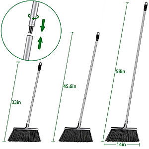 Outdoor/Indoor Broom for Floor Cleaning with 58 inch Long Handle, Angle Brooms Heavy Duty for Home Garage Kitchen Office Courtyard Lobby Lawn Concrete