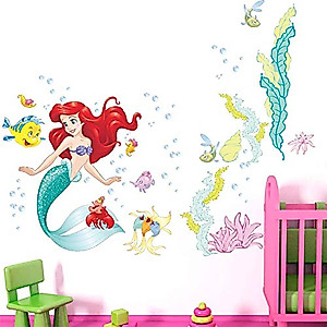 Esmee Marine Mermaid Girl's Bedroom Wall Decals Stickers Wall Stickers Peel and Stick Removable Wall Stickers for Kids Nursery Bedroom Lovely Bathroom Living Room