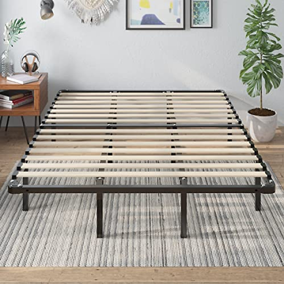ZINUS SmartBase Euro Slats Mattress Foundation / 14 Inch Metal Platform Bed Frame / No Box Spring Needed / Sturdy Steel & Wood Frame / Underbed Storage, Queen