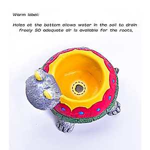 Cute tortoise flower pot with drainer garden flower pot resin succulent potted bonsai plant stand home desk mini ornaments Christmas birthday giftsPurple