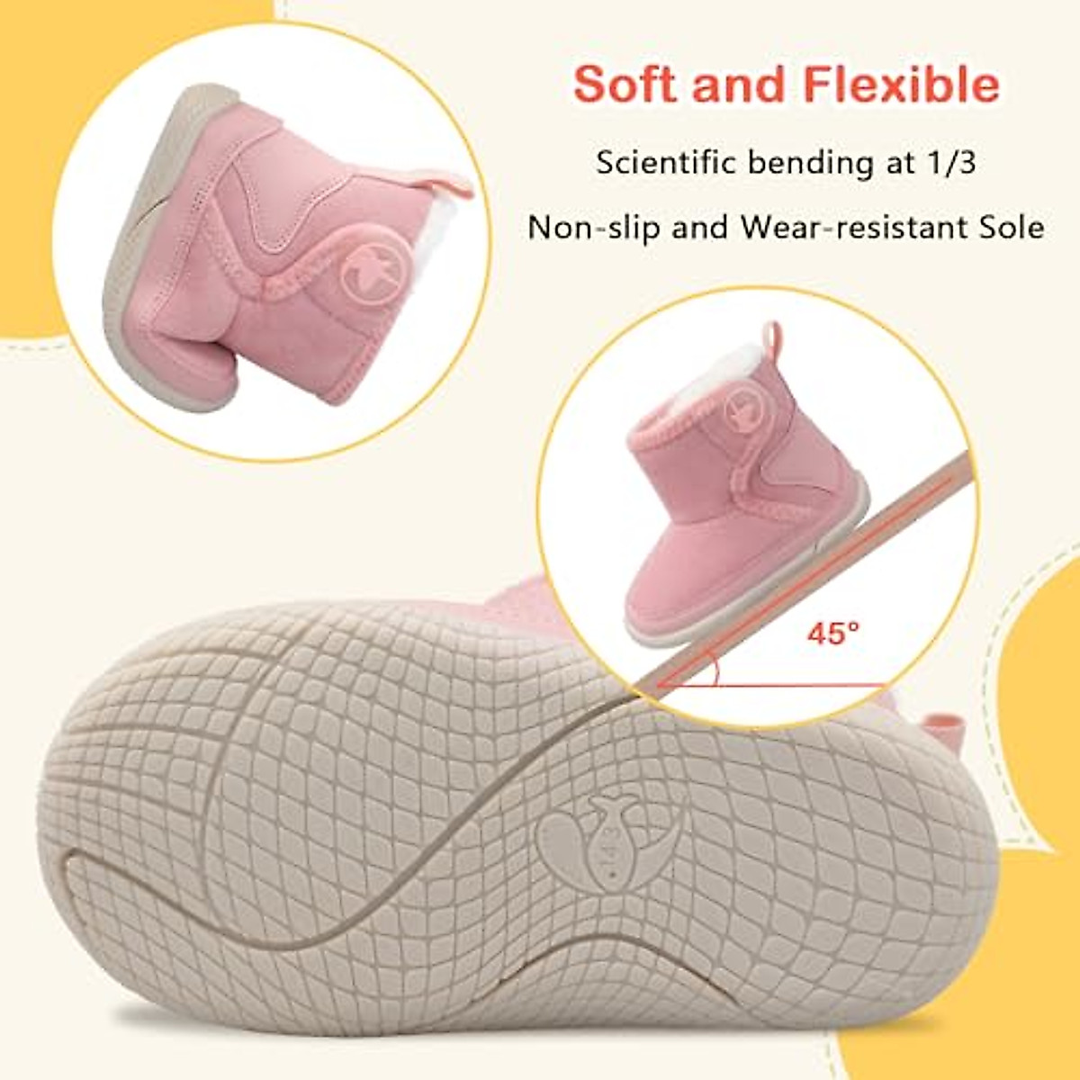 JIASUQI Toddler Winter Shoes Pink Boots for Toddler Girls Toddler Boot Slippers Pink Size 5.5-6