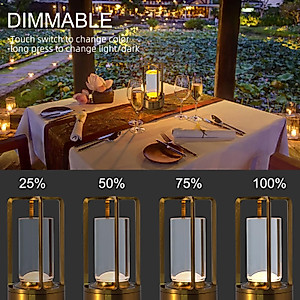 Cordless Portable LED Table Lamp， Rechargeable Battery Operated Desk Lamp with Touch Sensor (2600mAh), Three-Level Dimmable Suitable for Bars/Cafes/Restaurants/Bedrooms/Camping Sites (Gold)