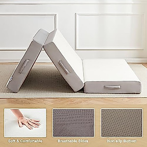 Lazyzizi Folding Mattress, 6 Inch Memory Foam Tri-fold Mattress with Breathable & Washable Bamboo Fiber Fabric Cover, Foldable Floor Mattress Guest Bed for Camping, Road Trip, Queen