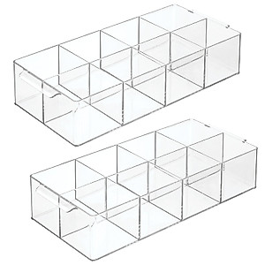 mDesign Plastic Condiment Organizer and Tea Bag Holder - 8-Compartment Kitchen Pantry/Countertop Storage Caddy - Divided Chip, Snack, Oatmeal Packet Holder - Lumiere Collection - 2 Pack, Clear