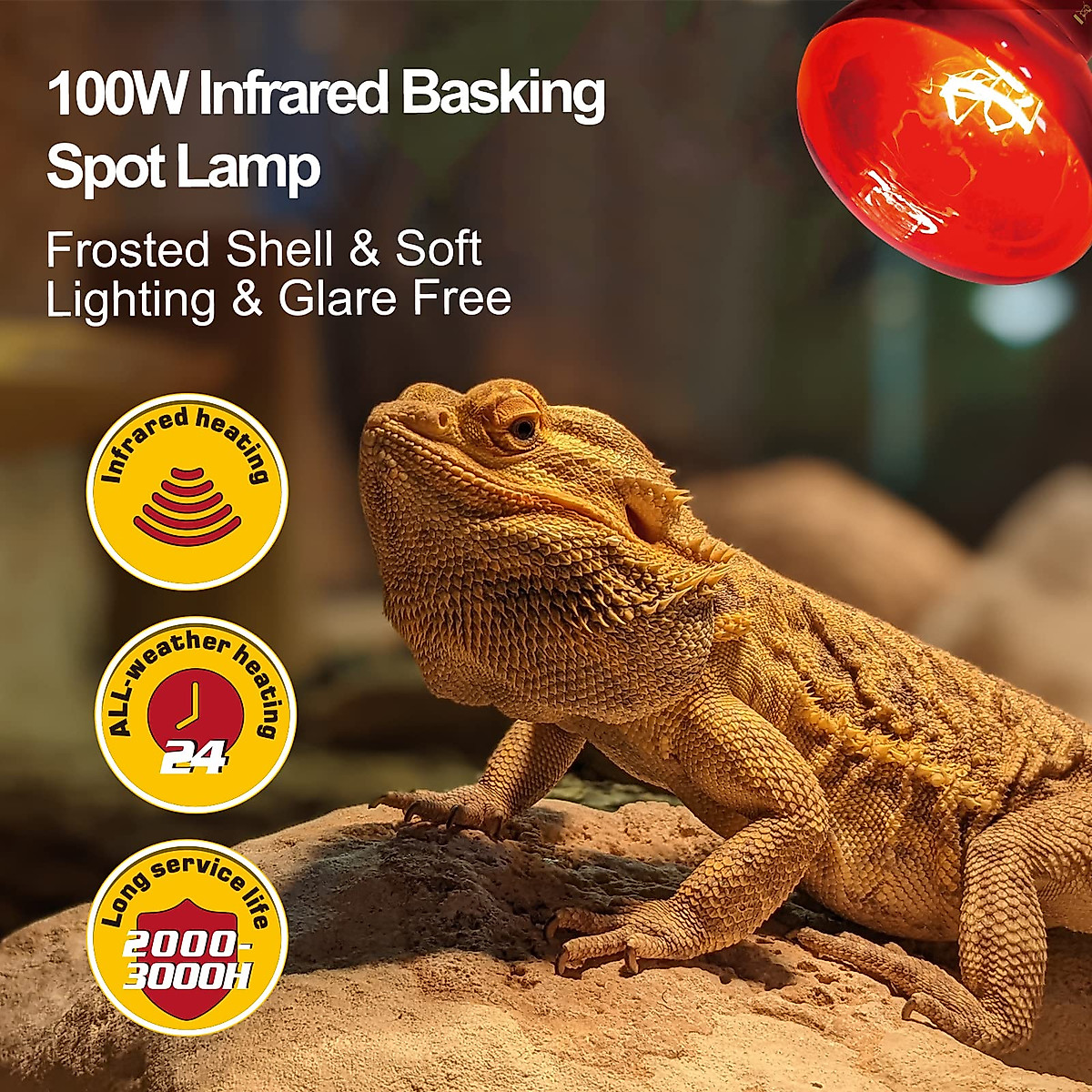 REPTI ZOO 100W Reptile Heat Lamp Bulbs Combo, Upgraded 2 Pack Day & Night Basking Spot Light, UVA Daylight Heating Lamp & Infrared Heat Lamp for Reptiles & Amphibians