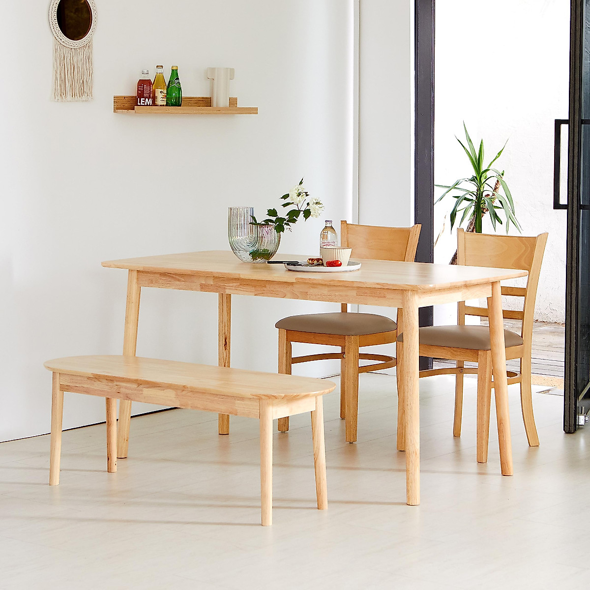 Livinia Aslan 47" Malaysian Oak Round Wooden Dining Bench/Solid Wood Bedroom Entry Way Kitchen Corridor Bench (Natural Oak)