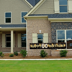 Joyiou Happy 60th Birthday Banner Decorations for Men Women, Gold 60 Year Old Birthday Party Décor Supplies, Happy Sixty Birthday Sign for Outdoor Indoor(9.8x1.6ft)