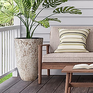 Worth Garden 9 Gallon Tall Round Planters Set of 2-14" Dia x 21" H Tree Pots for Outdoor Plants - Large Imitation Stone Finish Flower Pots Indoor Decorative Container Garden Patio Unbreakable Beige