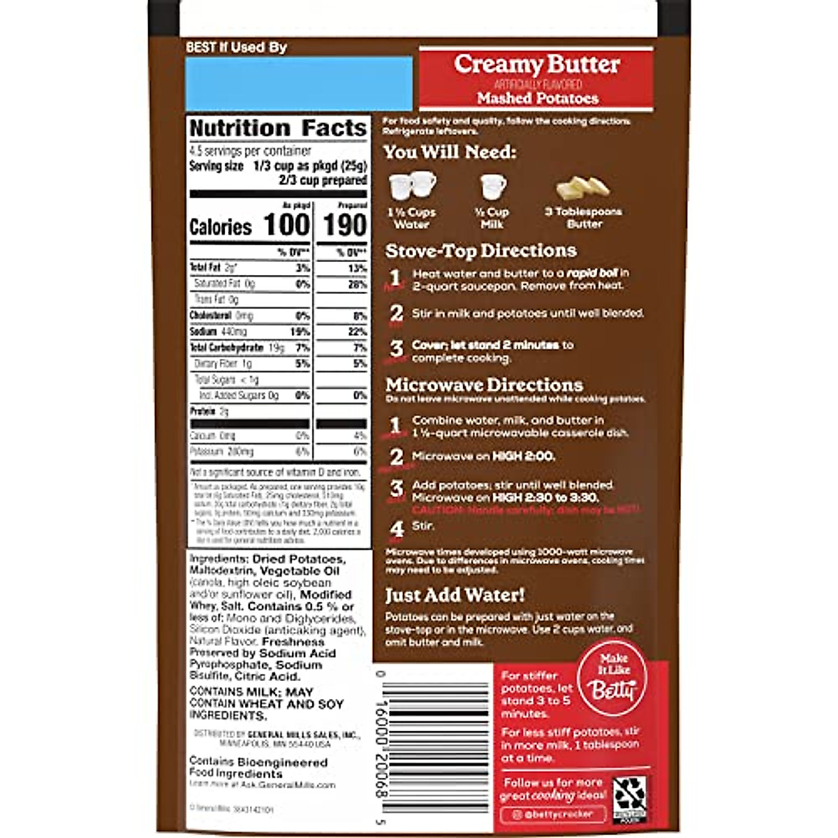 Betty Crocker Creamy Butter Mashed Potatoes, 4 oz. (Pack of 8)