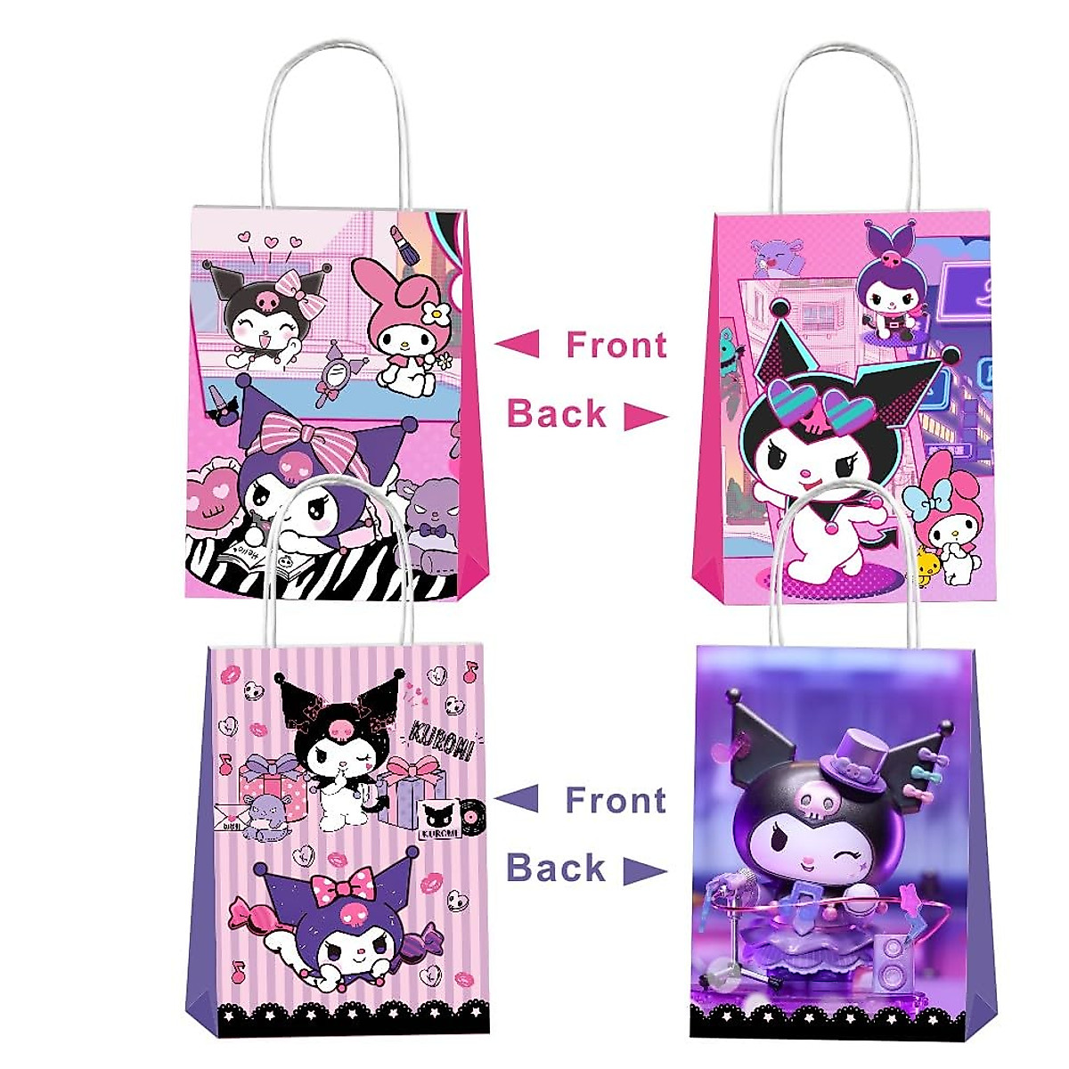 Tuklye 12pcs Kuromi Party Favor Gift Bags with Handles for Kids Birthday Party Supplies Decorations