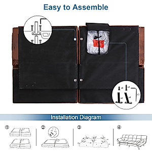 Maxspeed Sofa Bed Couch, Memory Foam Futon Sofa Bed with Mattress and Frame Included,Comfortable Brown Faxu Leather Loveseat Sleeper Sofa for Dorm Apartment Office College Small Space Bedroom