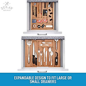 Zulay Expandable Bamboo Drawer Organizer - Adjustable Kitchen Drawer Organizer - Perfect Utensil Organizer For Silverware, Kitchen Knives, Flatware, and More