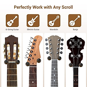Ohuhu Guitar Wall Mount Hanger, 4-Pack Rotatable Hardwood Guitar Hangers with Screws, Adjustable Stopper Guitar Mount Hook Holder Stand for Acoustic Electric Guitar Banjo Bass Ukulele Mandolin (Wood)