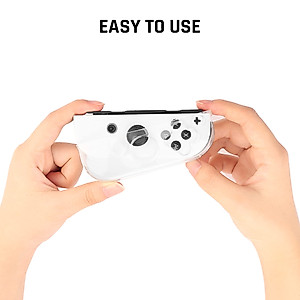 FANPL Protective Case for Nintendo Switch & Switch OLED Joy Con, Transparent Clear Joycon Joystick Cover with 6 Thumb Grip Caps, Soft Jon Con Controller TPU Shell Feel Comfortable, Easy Installation