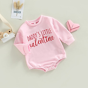 Baby Boy Girl First Valentine's Day Outfit Long Sleeve Crew Neck Sweatshirt Romper Love Heart Onesie Bodysuit Clothes (Daddys Little Valentine, 6-12 Months)