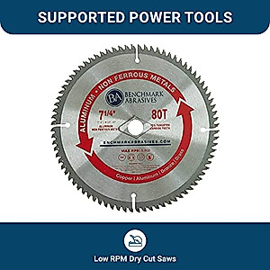 Benchmark Abrasives 7-1/4" TCT Saw Blade with 5/8" Arbor, Circular Saw Blades for Cutting Plastic Aluminum Non-Ferrous Metals Fiberglass, Smooth Cutting ‎(7-1/4" - 80 Teeth)