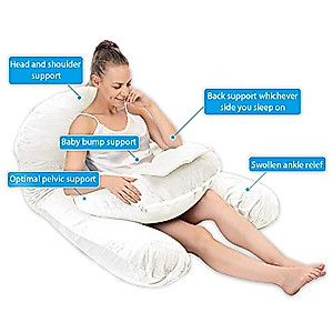 MANDZIXIN Pregnancy Pillow, Maternity Body Pillow with Velvet Separate Support Pillow and Removable Cover,Side Sleeping and Back Hips, Legs, Belly Support for Pregnant Women (White, U Shaped)
