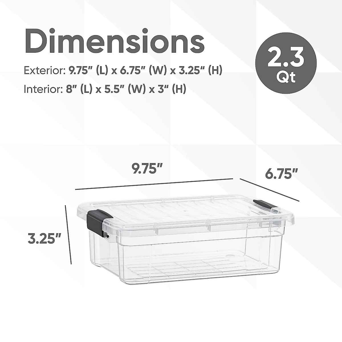 Superio Clear Storage Box with Lid, 2.5 Quart Plastic Container Bins for Organizing, Stackable Crates, BPA Free, Non Toxic, Odor Free, Organizers for Home, Office, School, and Dorm