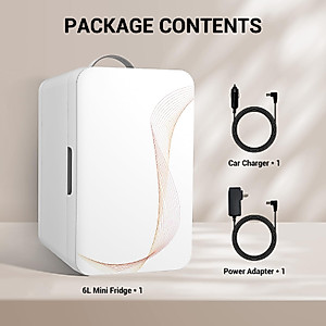 SUAVO Mini Fridge for Bedroom Skincare Fridge 6L/8 Cans Small Refrigerator Compact Refrigerator 110V AC/12V DC Portable Cooler and Warmer for Skin Care Cosmetic Beverages Drinks, Office Dorm and Car