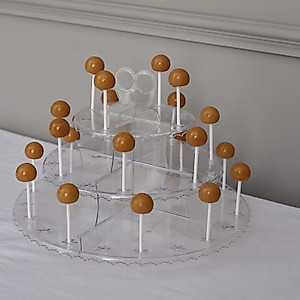 Efavormart 12" Clear 3-Tier Round Reusable Plastic Cake Pop Holder Cupcake Stand Dessert Tower with Floral Cut Rims