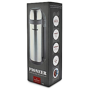 Pioneer Flasks Large Vacuum Flask, 1.8L, Gebürsteter Stahl