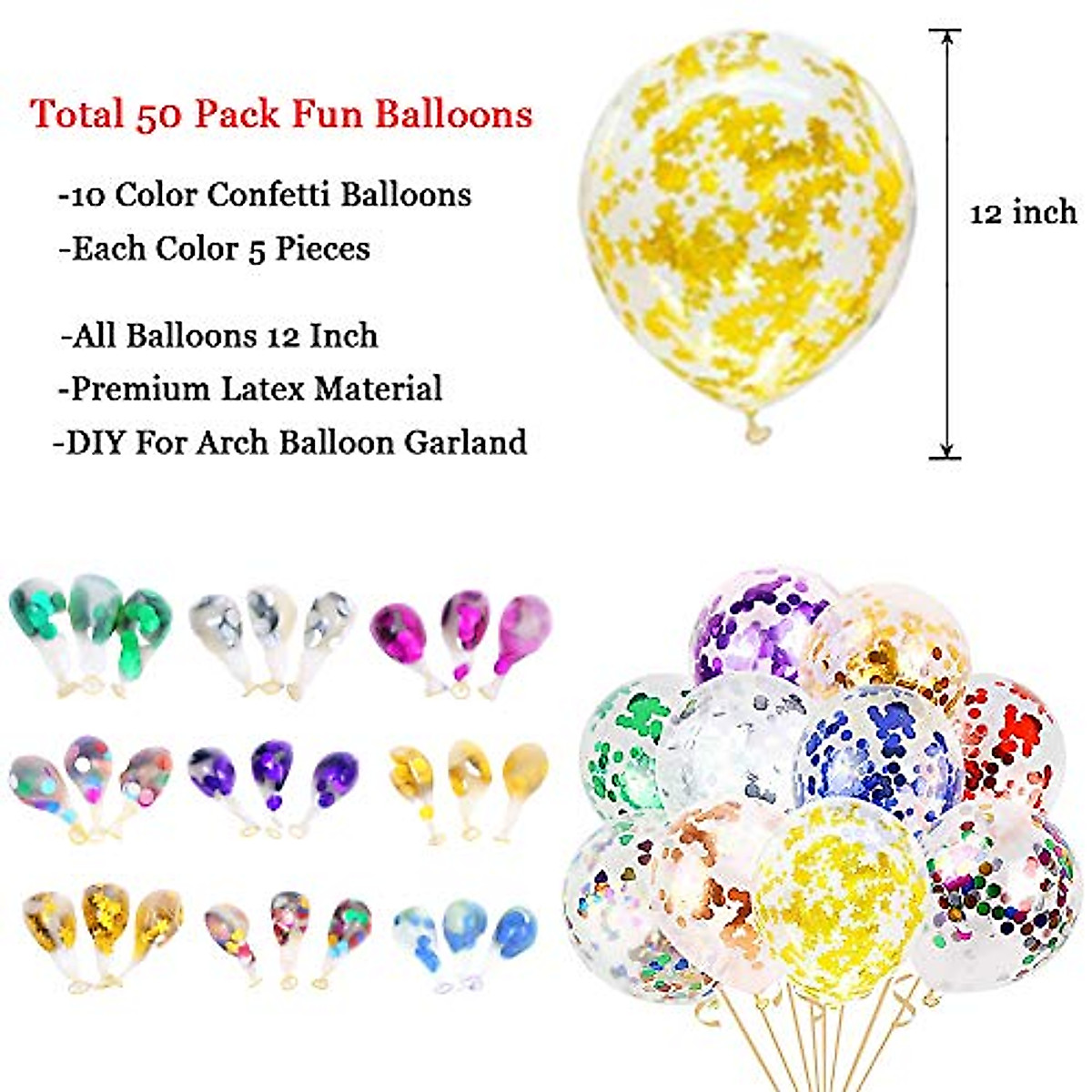 50 Pcs Fun Confetti Balloons Kit,12inch Multicolored Sequins Party Balloons Rich Color Latex Balloons for Kid Birthday Shower Wedding Christmas New Year Decoration