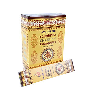 AYURVEDIC Chandan Fragrance Incense Sticks| Aromatic Natural and Safe Agarbatti Set| Home&Garden Incense 12 Box Eco Friendly.