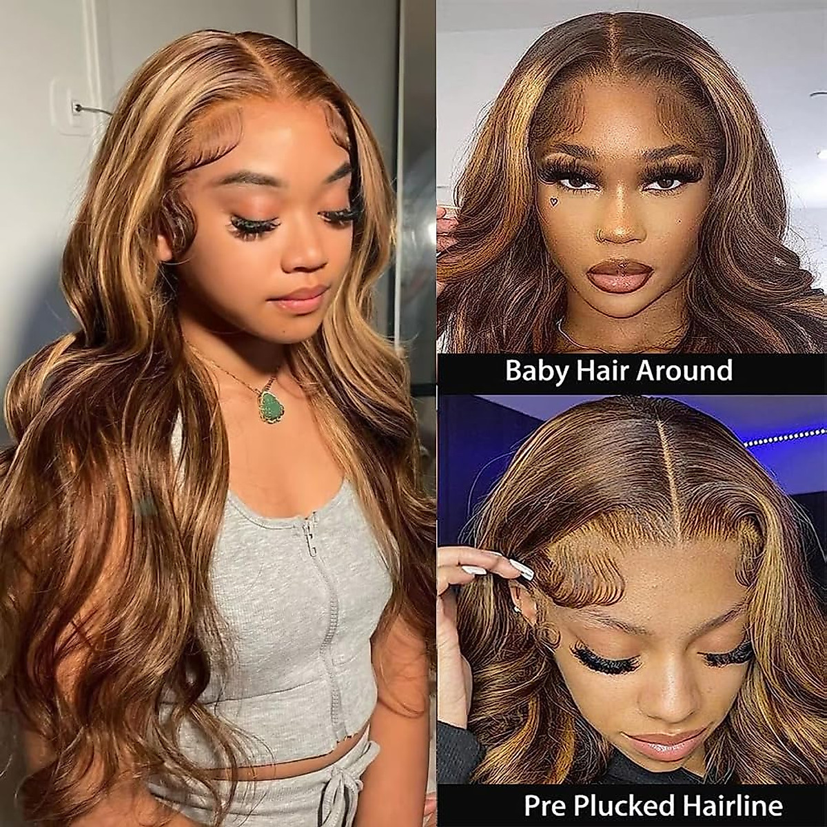 WOWQUEEN Ombre Lace Front Wig Human Hair 4/27 Highlight Honey Blonde 13x4 HD Transparent Lace Front Wigs Human Hair Pre Plucked Colored Glueless Body Wave Frontal Wigs for Women 180% Density 26 Inch