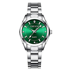 XCZAP Watches for Women Ladies Colorful Dial Simple Girls Stainless Steel Quartz Watch Waterproof Luminous, with Premium Crystal Accented(Green)