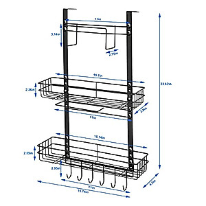 Nandae Fridge Spice Rack Organizer, Refrigerator Side Shelf Storage with Paper Towel Holder 2 Baskets & 6 Hooks Kitchen Rack for Refrigerator Washing Machine, Black