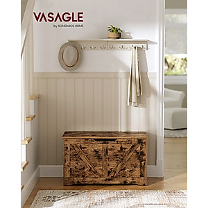 VASAGLE Storage Chest, Storage Trunk with 2 Safety Hinges, Storage Bench, Shoe Bench, Farmhouse Style, 15.7 x 31.5 x 18.1 Inches, for Entryway, Bedroom, Living Room, Rustic Brown ULSB062T01