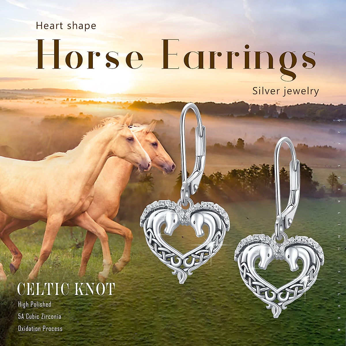 Horse Earrings for Women 925 Sterling Silver Horse Dangle Drop Earrings Celtic Horse Earrings Horse Jewelry Gifts for Women Horse Lovers