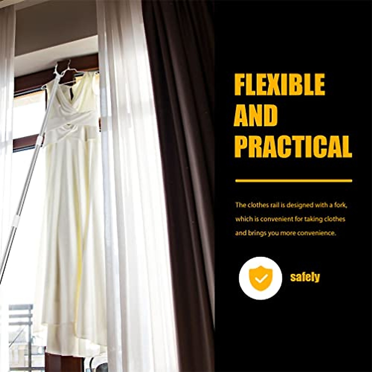 Pole 2pcs Clothes Reach Poles Retractable Clothes Drying Fork Stainless Steel Clothesline Rod Pole Wardrobe Hook Adjustable Reaching Pole for Balcony Closet Reach Tool