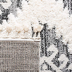 SAFAVIEH Moroccan Tassel Shag Collection 8' x 10' Ivory/Grey MTS652F Boho Non-Shedding Living Room Bedroom Dining Room Entryway Plush 2-inch Thick Area Rug