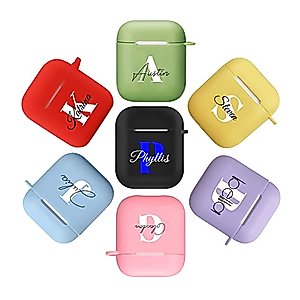 Personalized Custom Name Airpods 2 &1 Charging case Protective Cover Airpod Silicone Leather case Fully Protected, Durable, Anti-Drop Keychain, 9 Colors to Choose (Color Opaque)