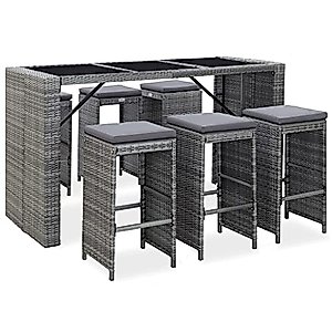 MBFLUUML Outdoor Patio Furniture Dining Set, Patio Dining Sets, 7 Piece Patio Bar Set with Cushions Poly Rattan Gray Suitable for Patio, Porch, Backyard, Balcony.