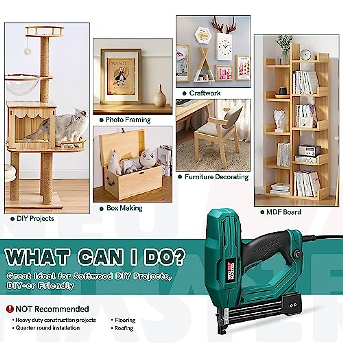 Electric Brad Nailer, NEU MASTER NTC0040 Electric Nail Gun/Staple Gun for Upholstery, Carpentry and Woodworking Projects, 1/4'' Narrow Crown Staples 200pcs and Nails 800pcs Included