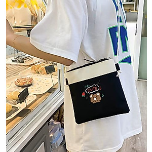 HUIHSVHA 5 PCS Kawaii Backpack Set for Teens Girls, Aesthetic School Laptop Bag Shoulder Bag Canvas Daypack with Bear Pendant