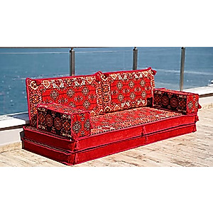 Sleeper Sofa, 8" Thickness Red Arabic Sofa Floor Seating Set, Pallet Sofa, Floor Cushions, Sectional Sofa, Arabic Majilis, Ottoman Couch