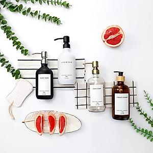 Supforce Kitchen Soap Dispenser Set with Ceramic Tray, 16.9oz Glass Dish Soap Dispenser with 12 Waterproof Labels and Stainless Steel Pump, Hand Soap Dispenser for Kitchen Bathroom Farmhouse