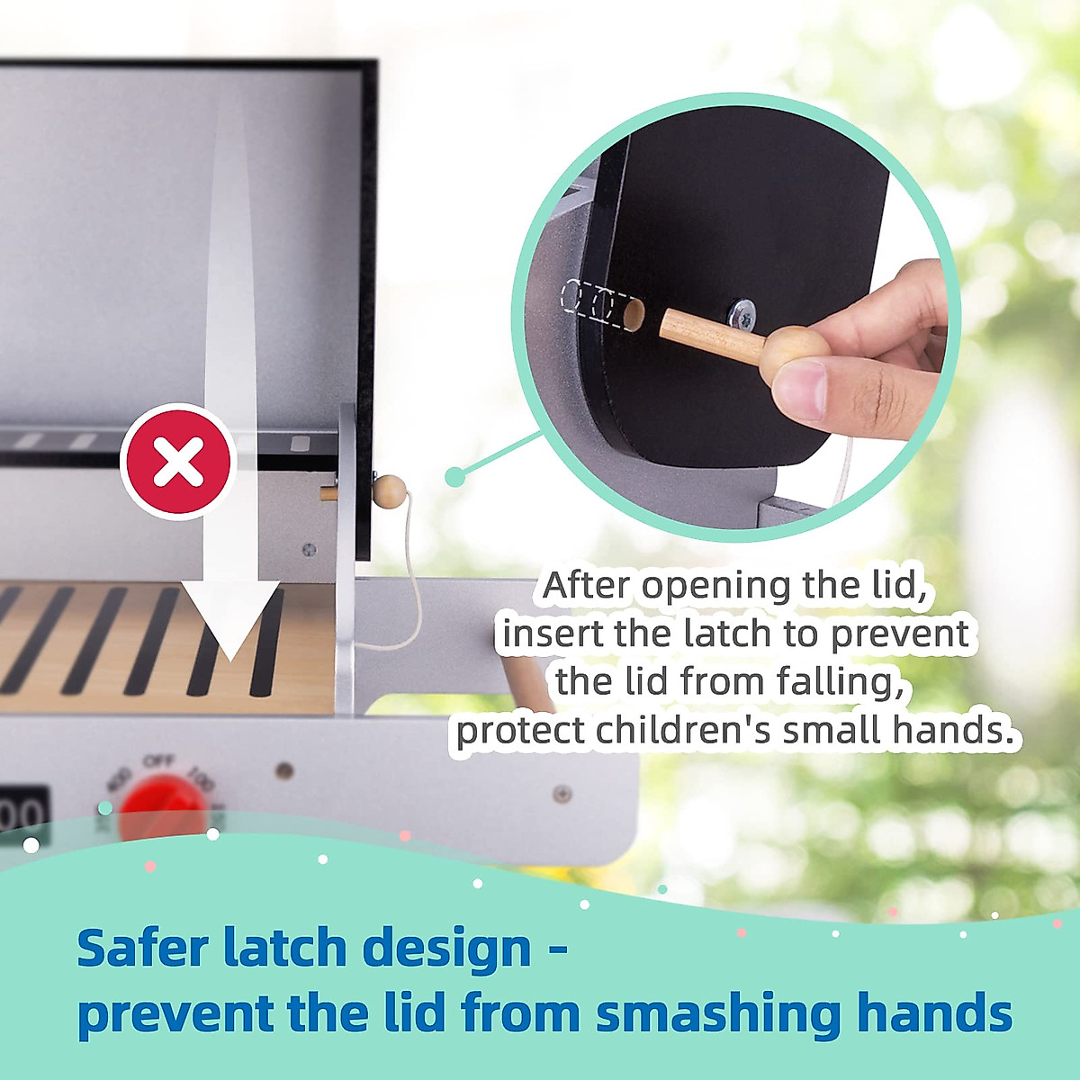 OOOK Wooden Play Barbecue Toy Grill, Kids Grill Playset with Play Food and Grilling Tools, Play Kitchen Accessories for Toddlers Boys Girls Age 3+