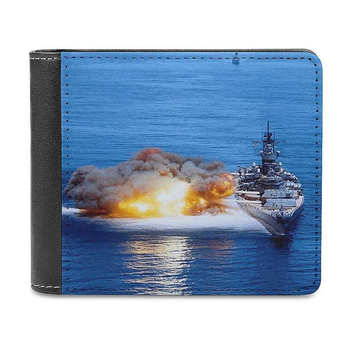 Shooting Battleship Leather bi-fold wallet, fashionable wallet and credit card holder, suitable for adults, children and teenagers