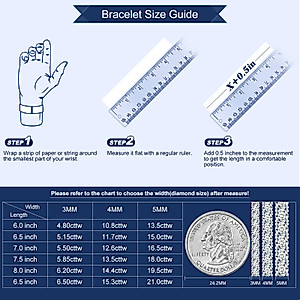 TUHE Moissanite Tennis Bracelet 4.8-21 Carats Lab Created Diamond Bracelets 18k White/Yellow Gold Plated 925 Sterling Silver Bracelet 3mm/4mm/5mm D Color VVS1 Round Cut Moissanite Bracelet for Women