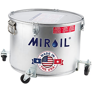 Miroil 60LC Grease Bucket and Oil Filter Pot, with Caster Base for Easy Portability, Latch Locking Lid with Seal, 55 lb or 7 Gal Capacity, Low Profile To Fit Under Drain Valves, Filtering of Hot Oil