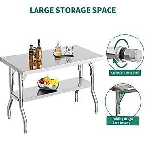 YITAHOME 48" X 24" Stainless Steel Folding Table, NSF Folding Prep Table with Undershelf, Foldable Stainless Steel Table for Home Kitchen Restaurant Garage Warehouse Patio
