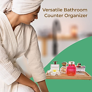 YELLOW LOTUS Bamboo Vanity Tray, 12 inch, Brown, Wooden, Slip Resistant, Perfume, Makeup, Jewelry Organizer, Decorative Toilet Tank Tray