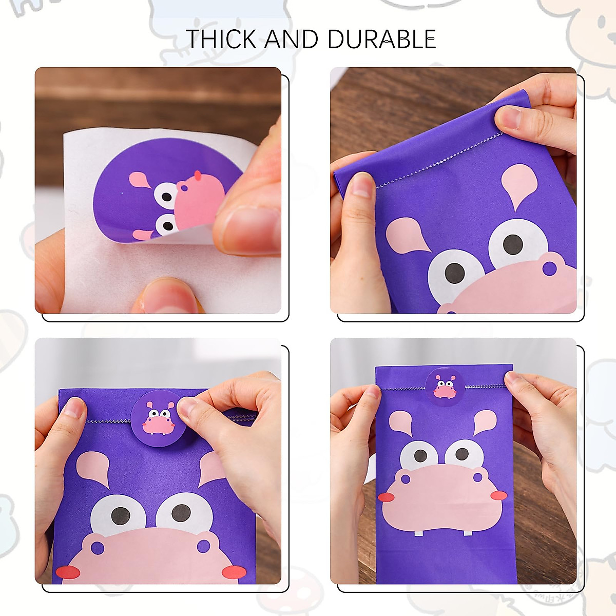 JOHOUSE 24PCS Animal Party Favor Bags, Paper Gift Bags with Stickers Goodie Bags Candy Treat Bags for Kids Party Supplies Birthday