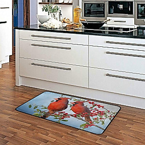 susiyo Kitchen Mat Northern Cardinals Red Birds Kitchen Rug Mat Anti-Fatigue Comfort Floor Mat Non Slip Oil Stain Resistant Easy to Clean Kitchen Rug Bath Rug Carpet for Indoor Outdoor Doormat