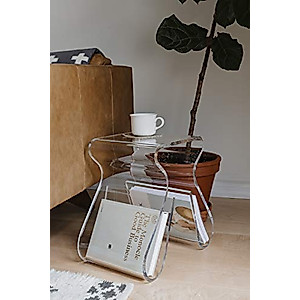 Umbra Magino, Acrylic Side Table, End Table, Stool with Storage, Modern Magazine Rack, Clear,21.725" x 20.9" x 15.125"